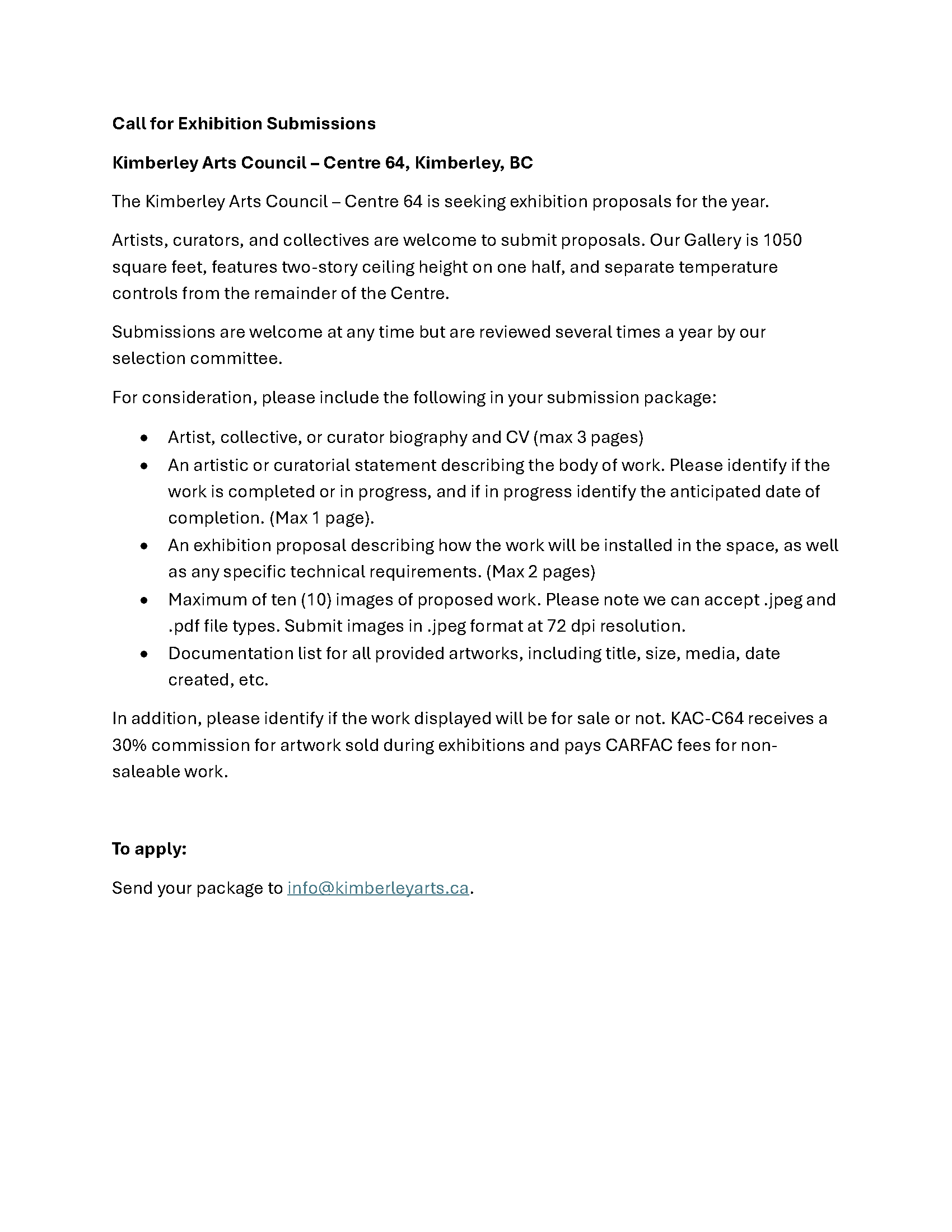 Call for Exhibition Submissions – Centre 64